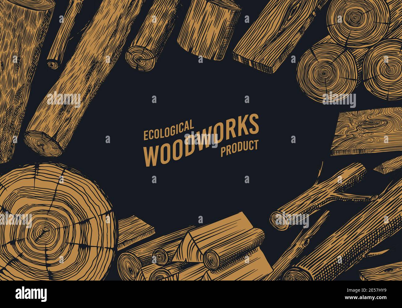 Wood poster or banner. Planks and logs, lumber and Cuts, Firewood in ...