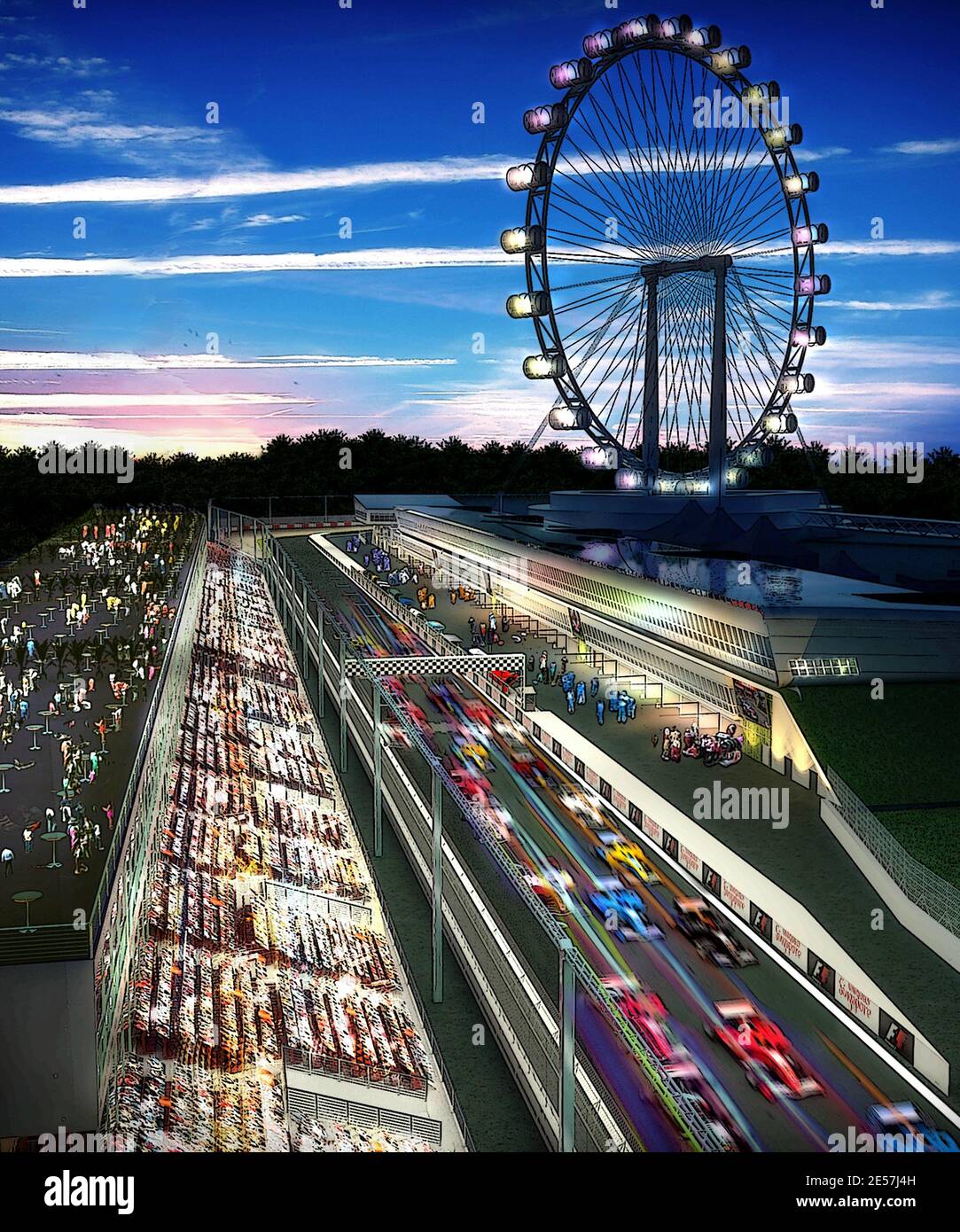 Illustration of the street circuit of the first Formula One night race ...