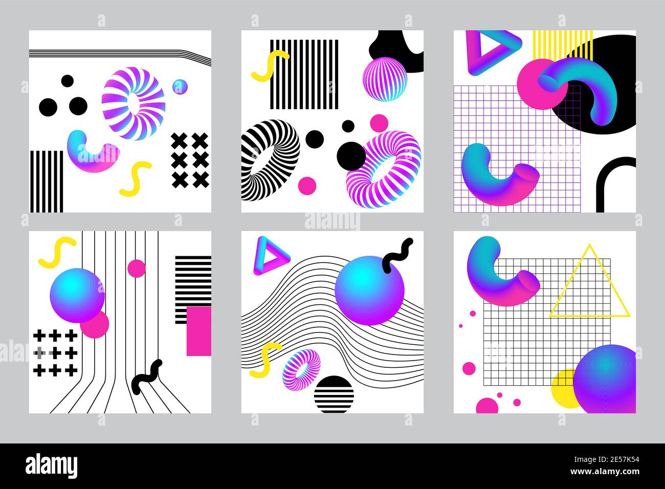 Vibrant 3d geometry and lines abstract collages set. Vector design for ...