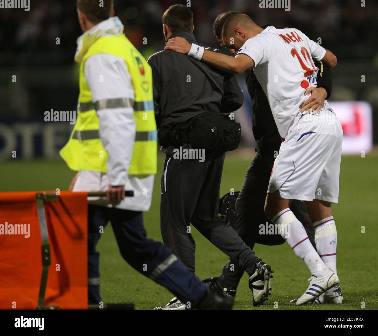 Lyon's Karim Benzema injured during the French Premier League soccer ...