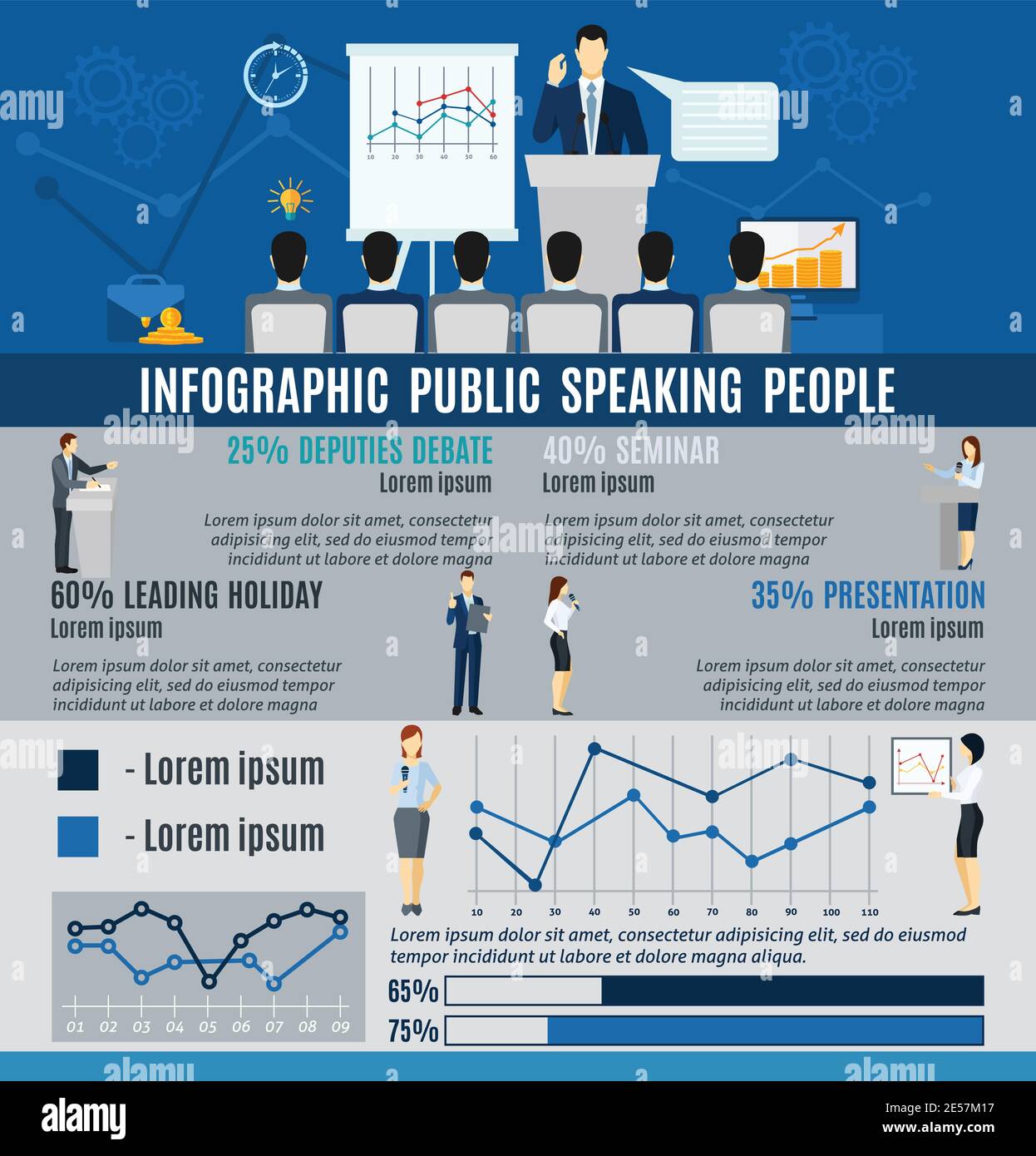 Infographic public people speaking to audience from podium statistics ...