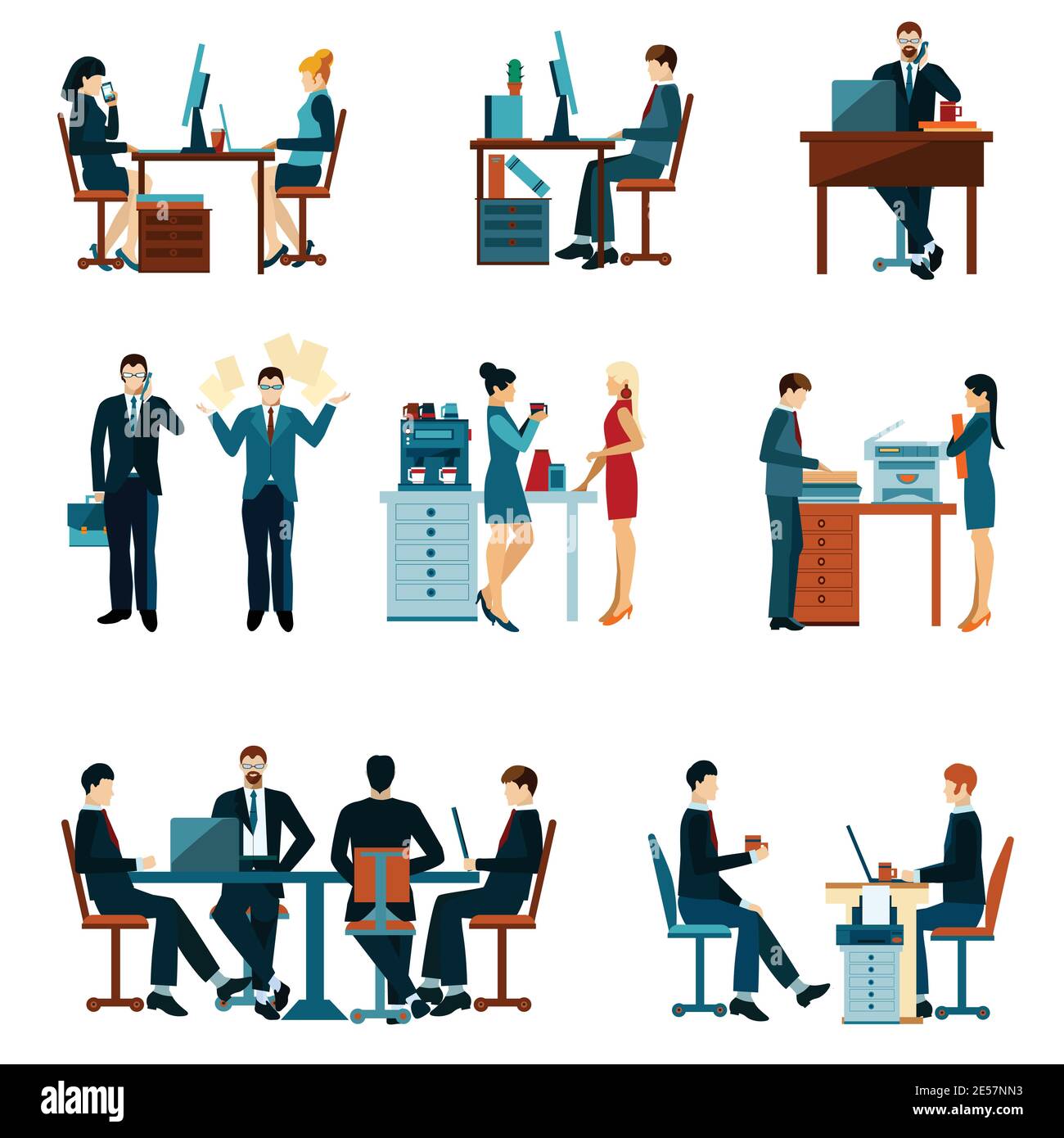 Office worker icons set with business people workflow elements isolated ...