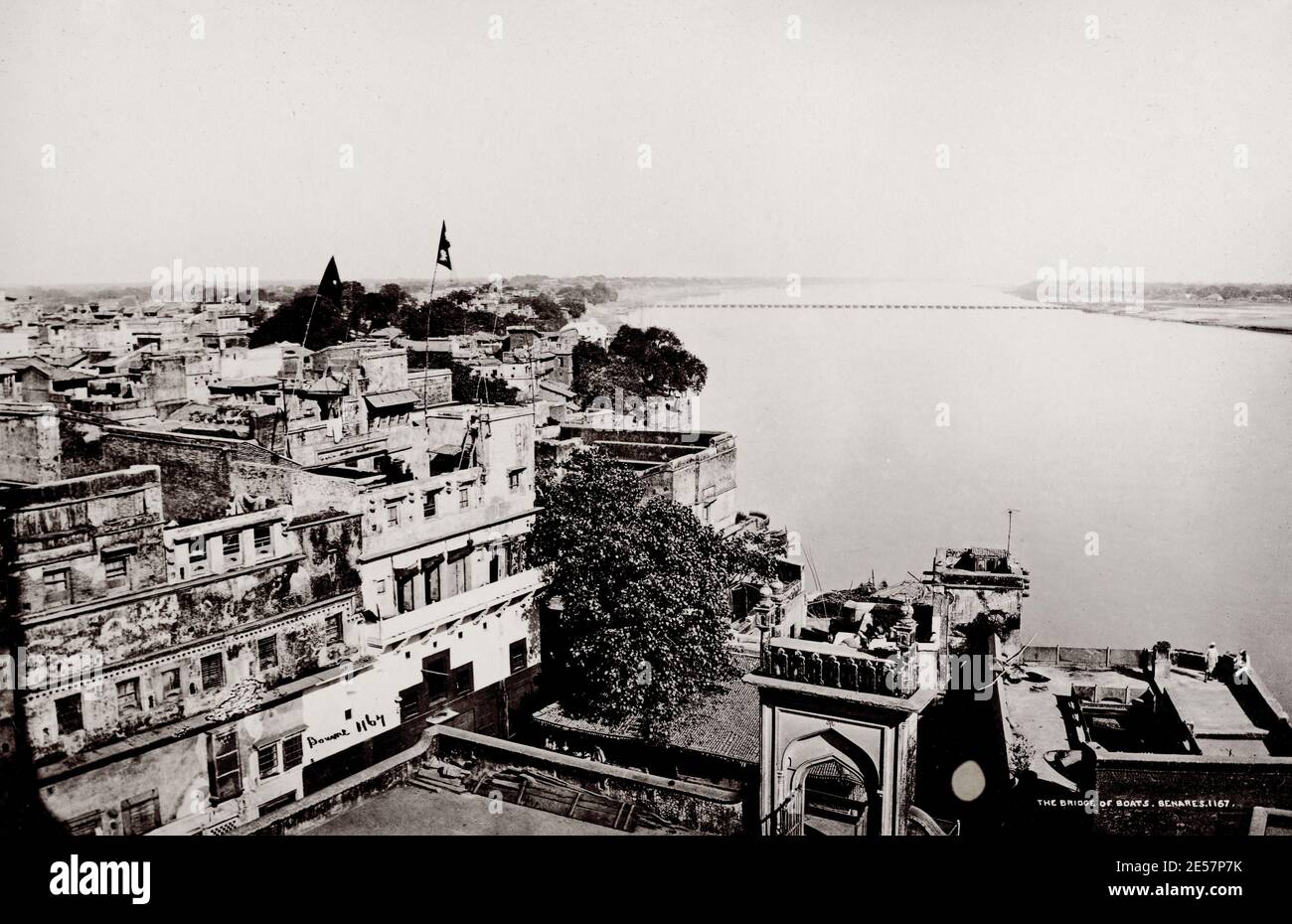19th century vintage photograph: Bridge of Boats, pontoon bridge over ...