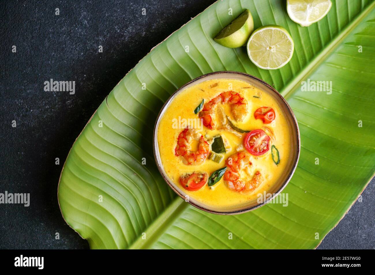 Prawn moilee, delicious south Indian curry shrimp soup with lime Stock ...