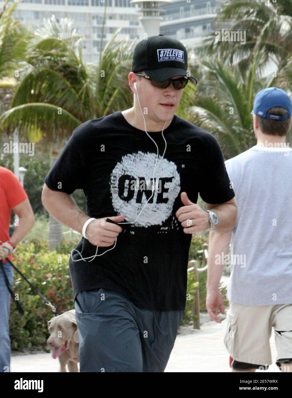 Matt Damon goes jogging on Miami Beach during Superbowl Weekend. Miami ...