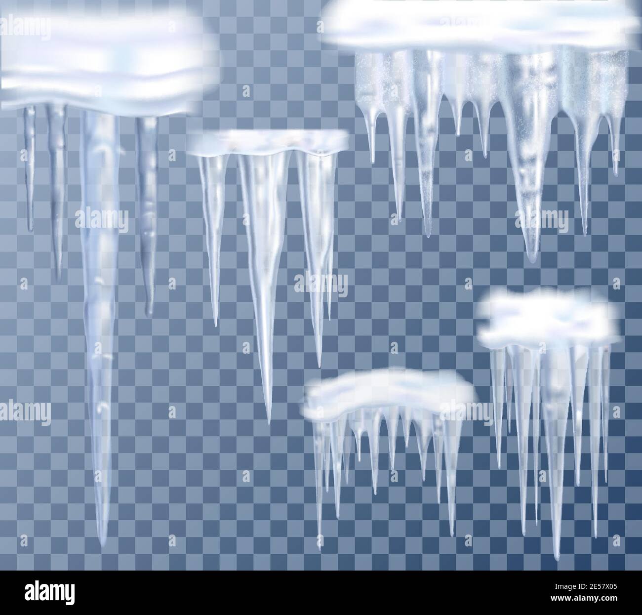 Realistic big icicles transparent set for decoration isolated vector ...