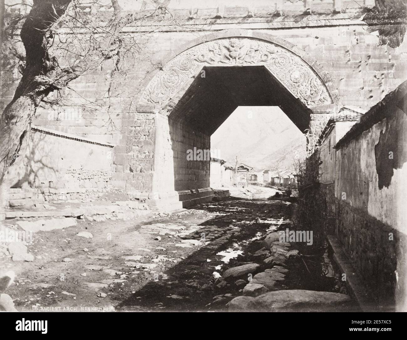 19th century vintage photograph: ancient arch bridge, Nankou pass Chu ...