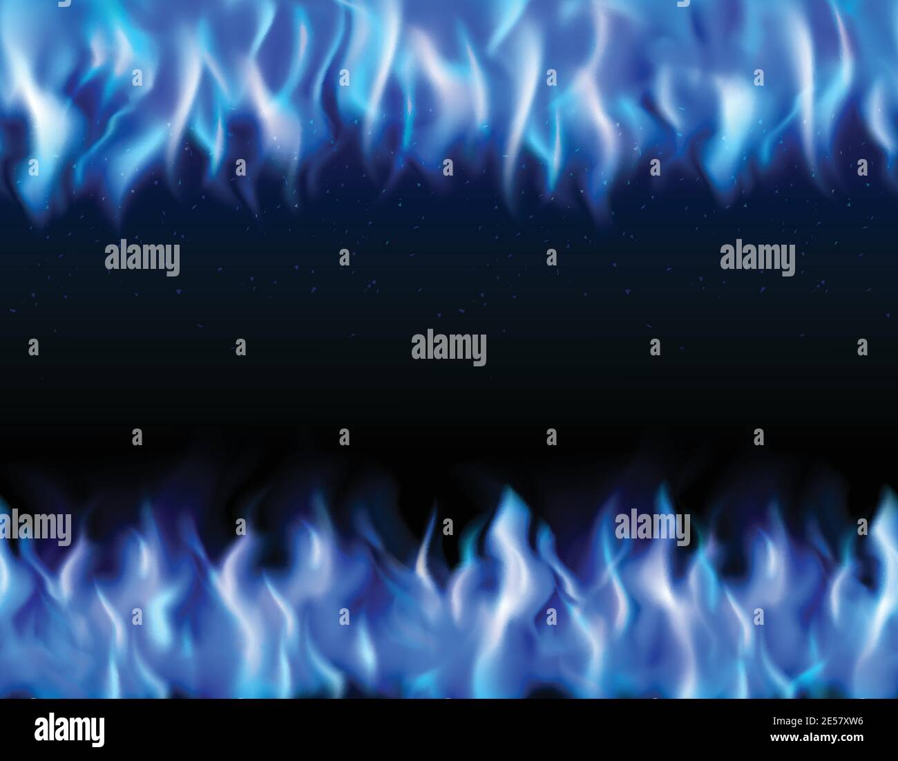 Blue fire tileable realistic borders on black background isolated ...