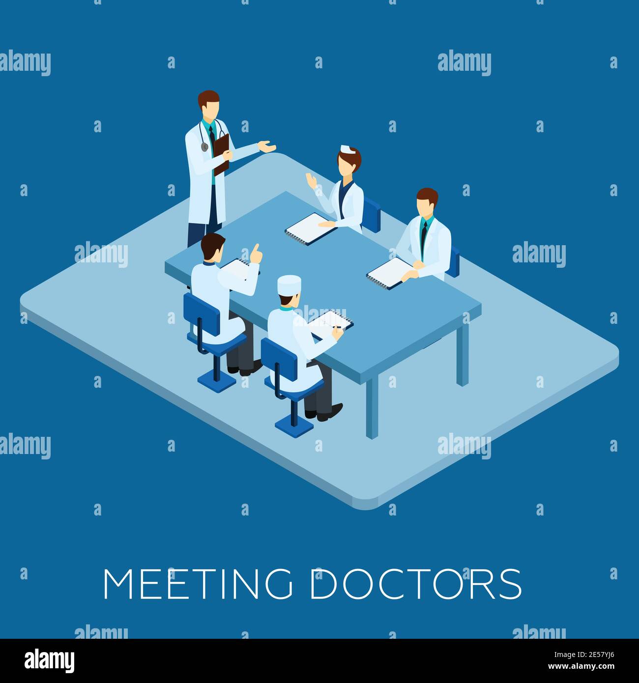 Doctor meeting concept with isometric medical personnel at table vector ...