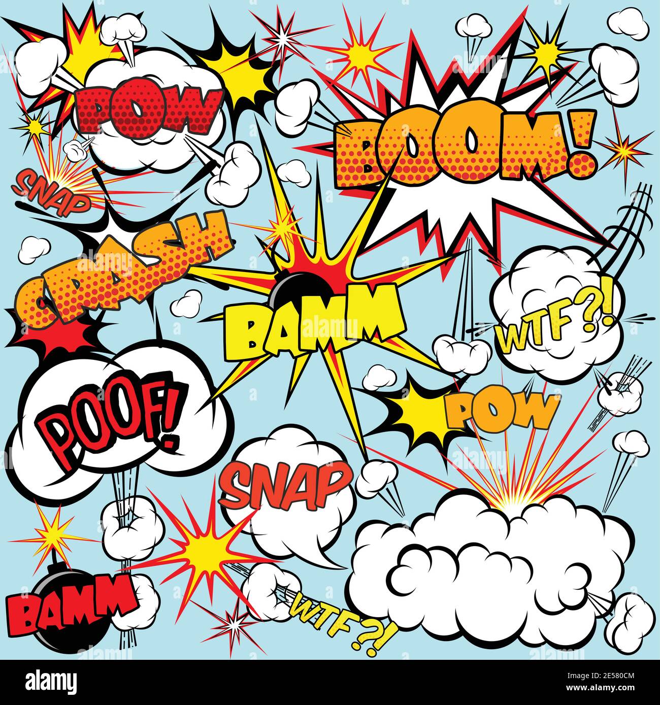 Comic speech bubbles set with bombs and explosions signs vector illustration Stock Vector Image ...