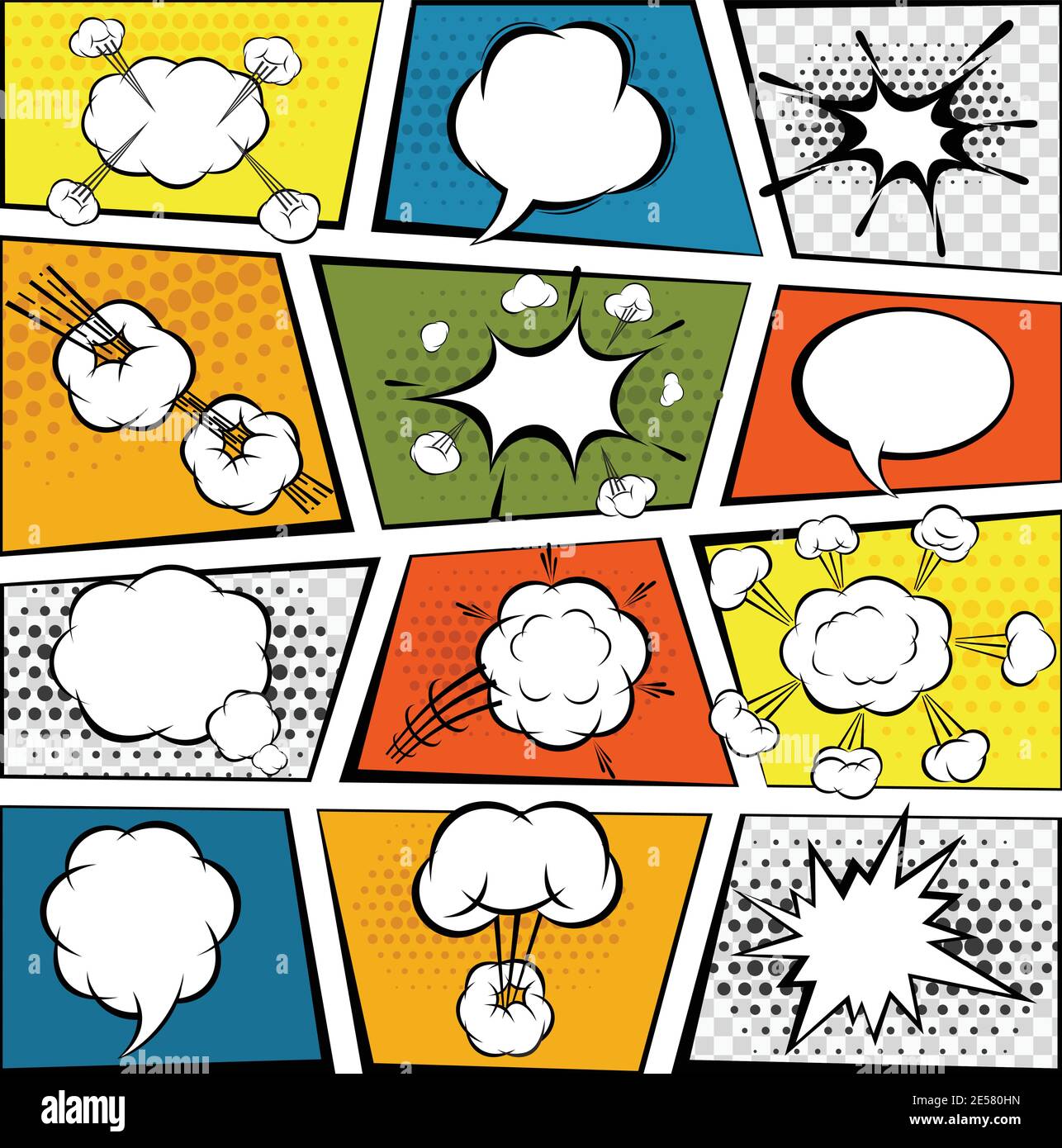 Comic book page with decorative speech bubbles set vector illustration ...