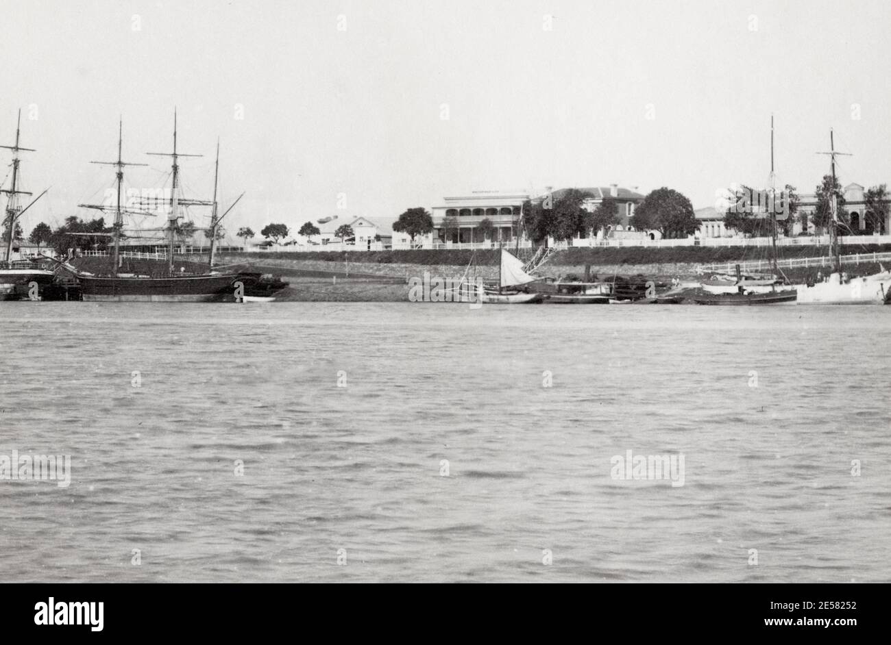 19th century vintage photograph: wharves, dock at Rockhampton ...