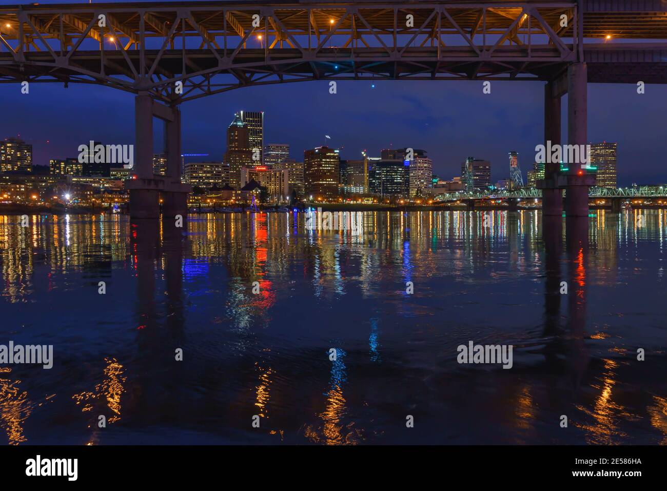 Portland Skyline at night, West Side of Williamette Stock Photo - Alamy