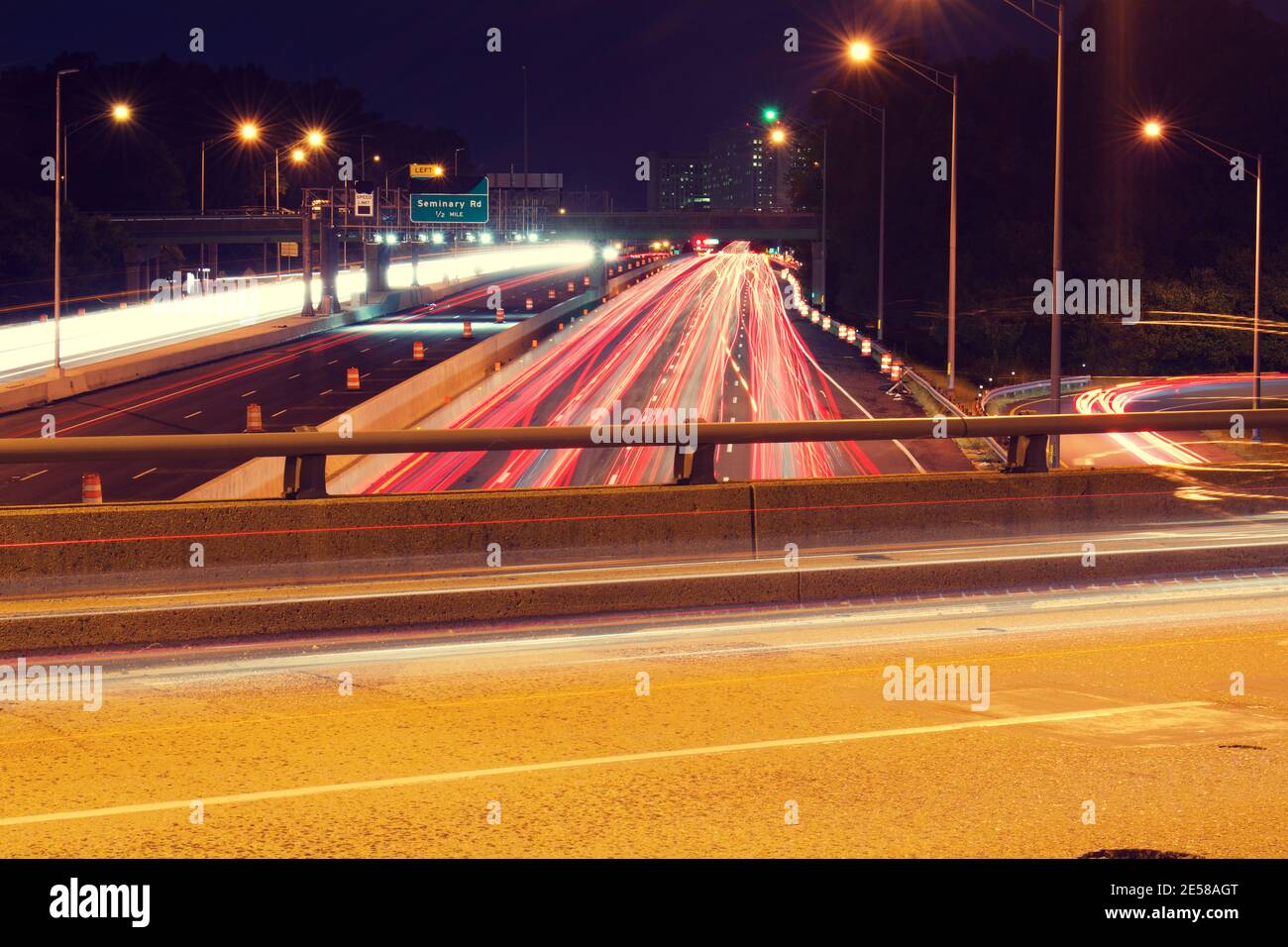 Light trails from vehicles traveling on the interstate 395, view of the ...