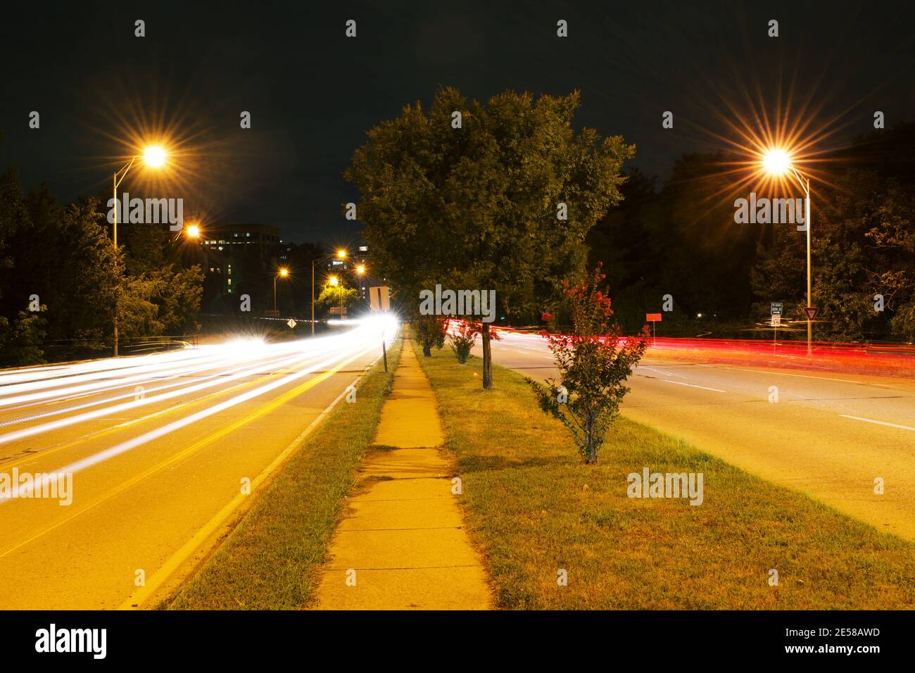 Light Trails from car traffic, headlights, and brake lights, along city ...