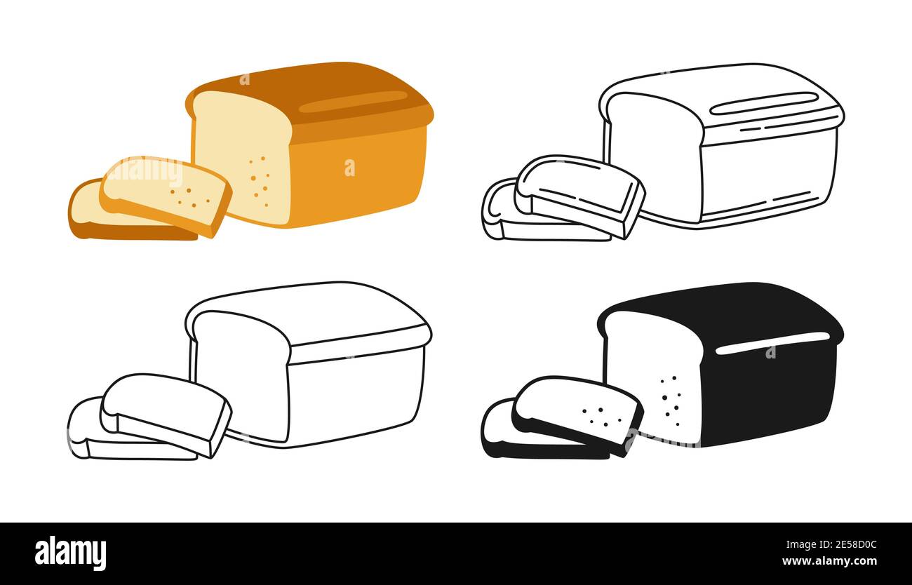 Bread sliced bakery icon set, line and black glyph style. Hand drawn ...