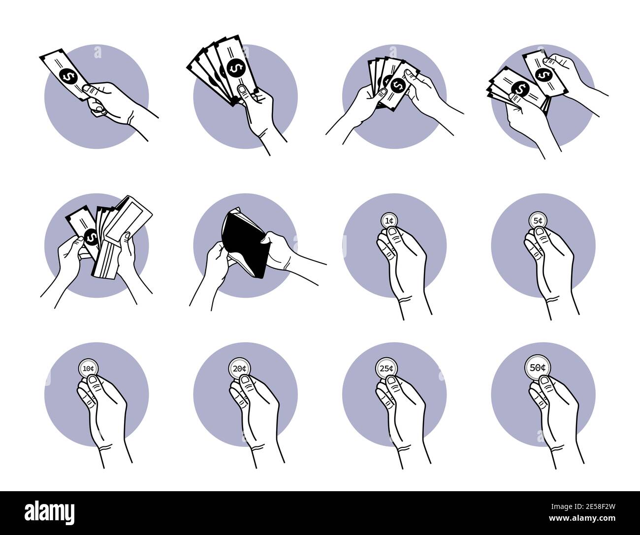 Hand holding paper money and coin. Vector illustrations of hand holding ...