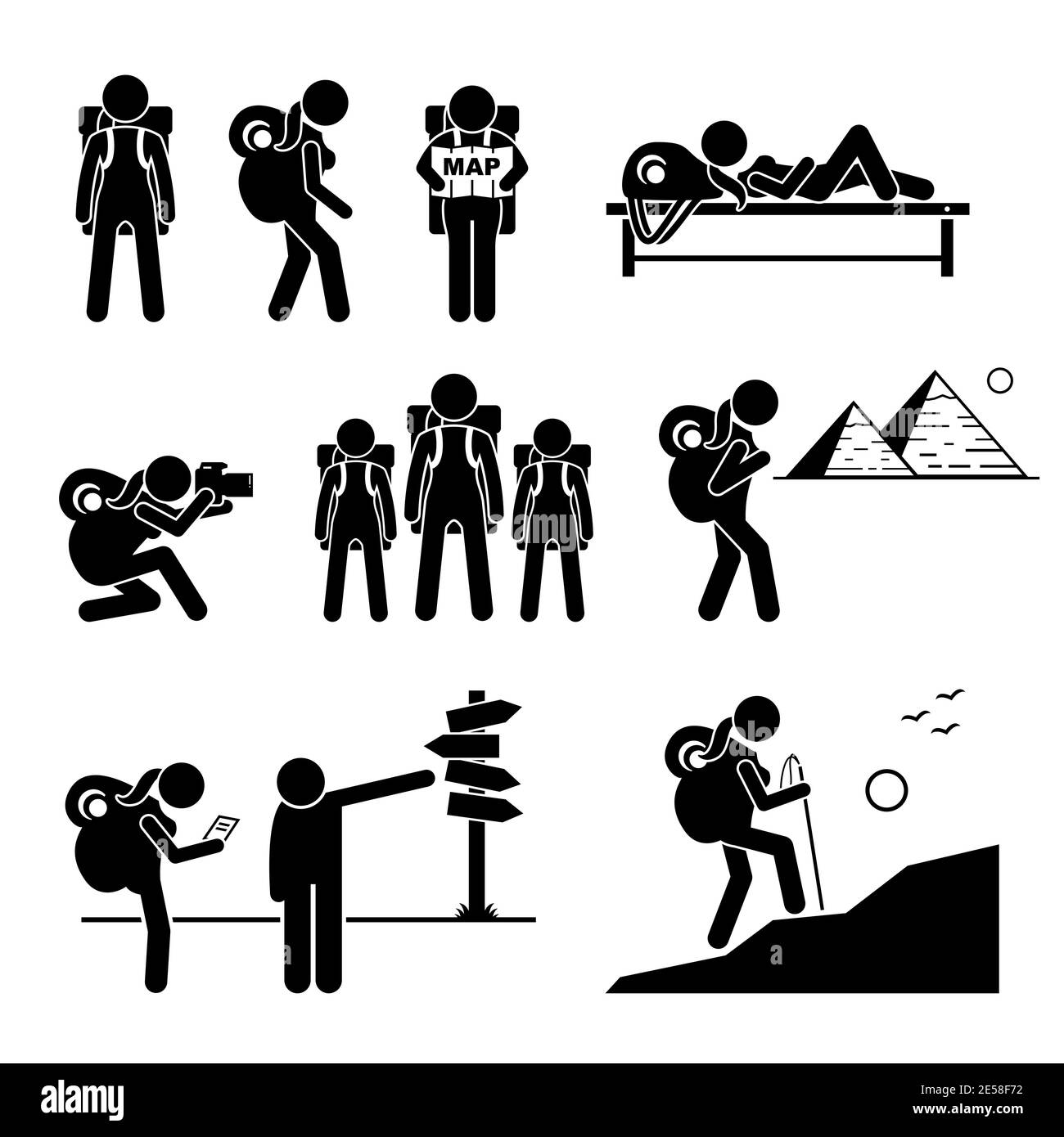 Map reading woman hiker backpack Stock Vector Images - Alamy