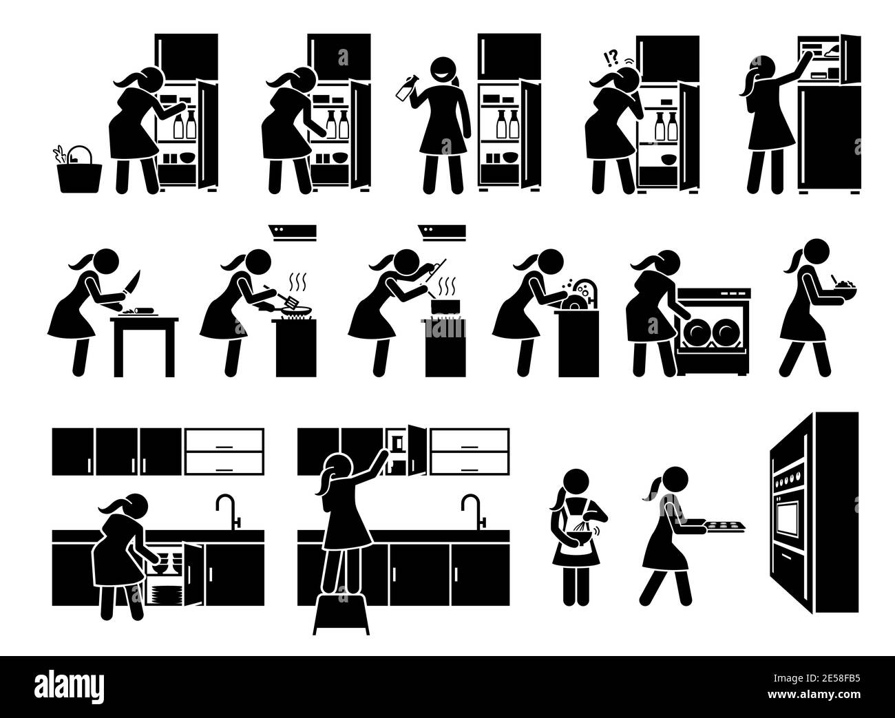 Woman kitchen fridge cupboard Cut Out Stock Images & Pictures - Alamy