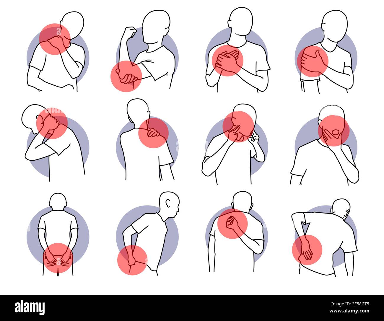 Pain and injury on human body parts. Vector illustrations of painful ...