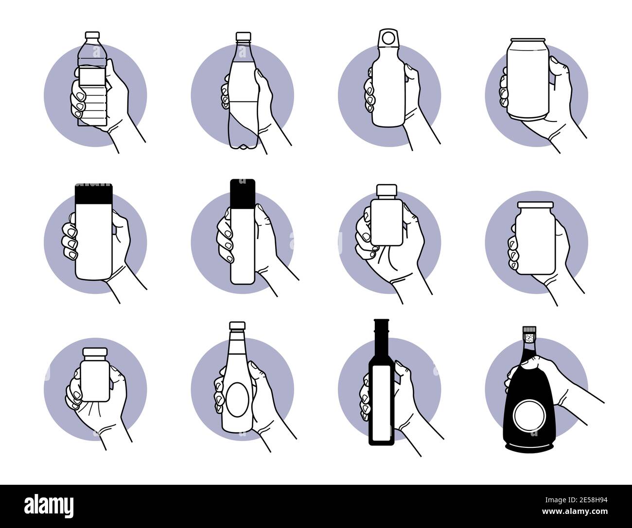 Hand holding different type of drinking and beverage bottle designs ...