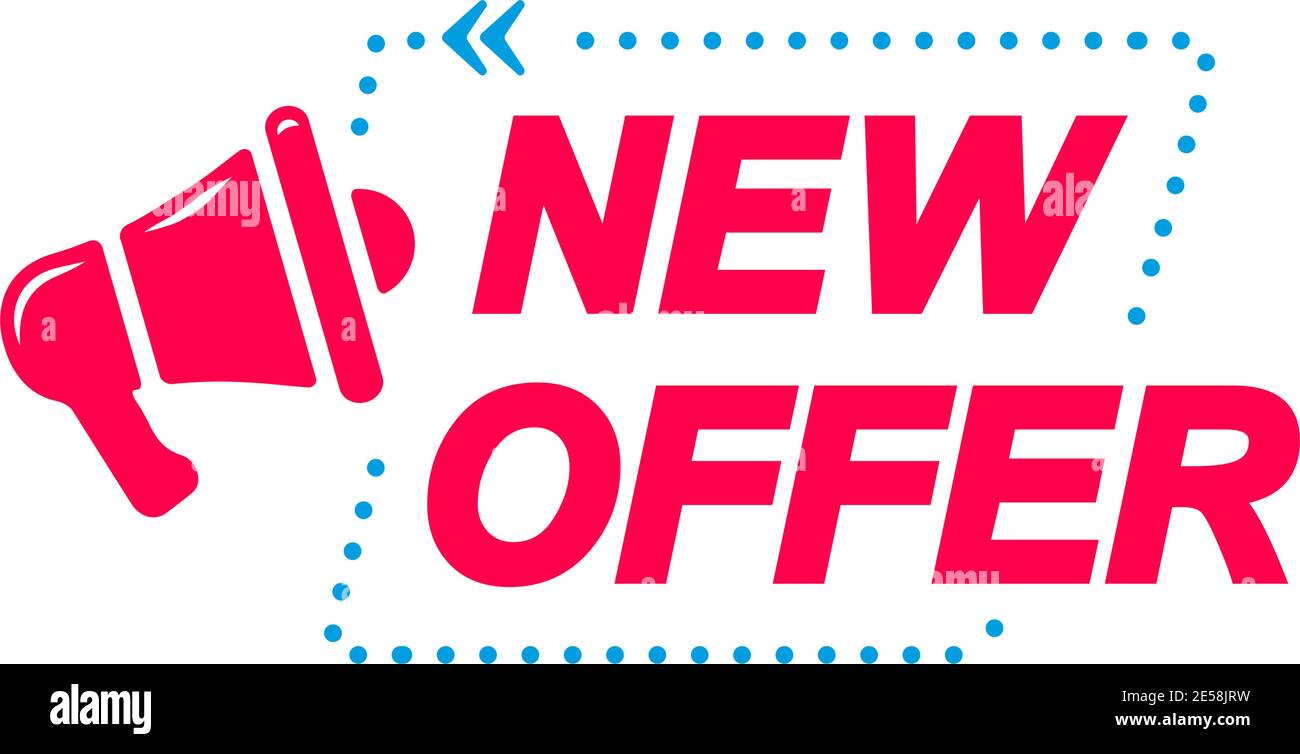 New Offer labels. Speech bubbles with megaphone icon. Advertising and ...