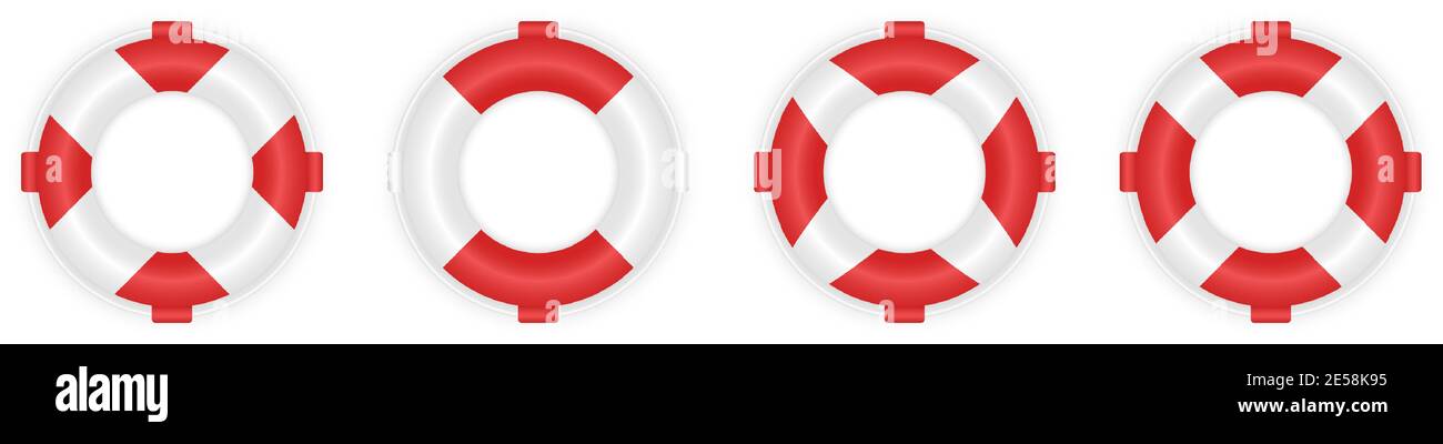 Set of 4 different marine lifeboat. Realistic 3d lifebuoys. Rescue life ...