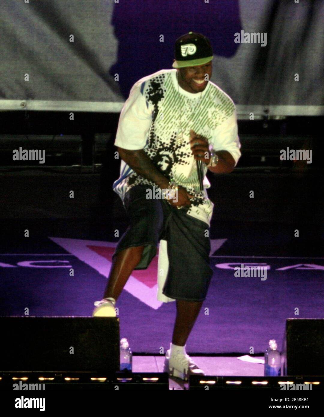 Fifty Cent performs at a poolside concert at the Hard Rock Hotel. At ...