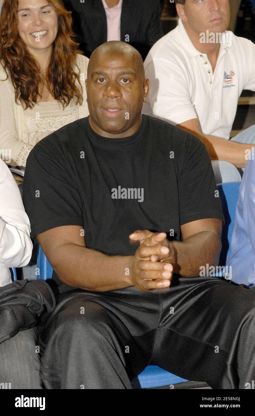 Magic Johnson is the honored guest at a charity basketball game in ...