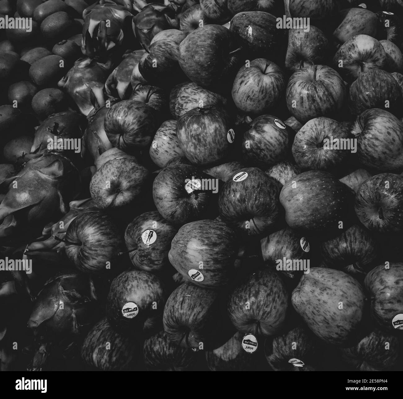 Pile of fruit white Black and White Stock Photos & Images - Alamy