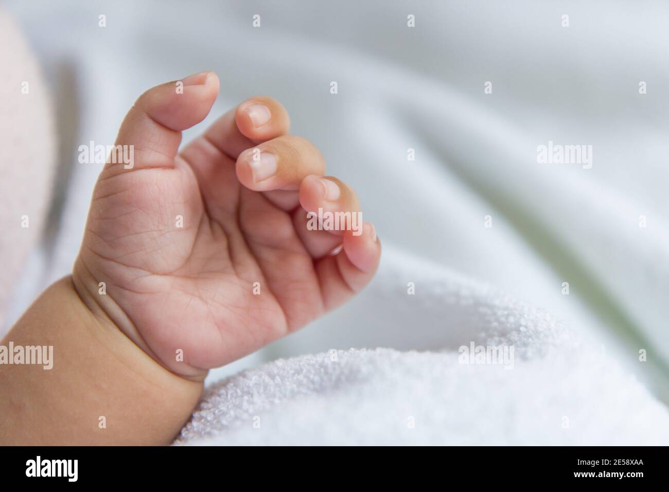 Newborn baby's hand wrapped Stock Photo - Alamy