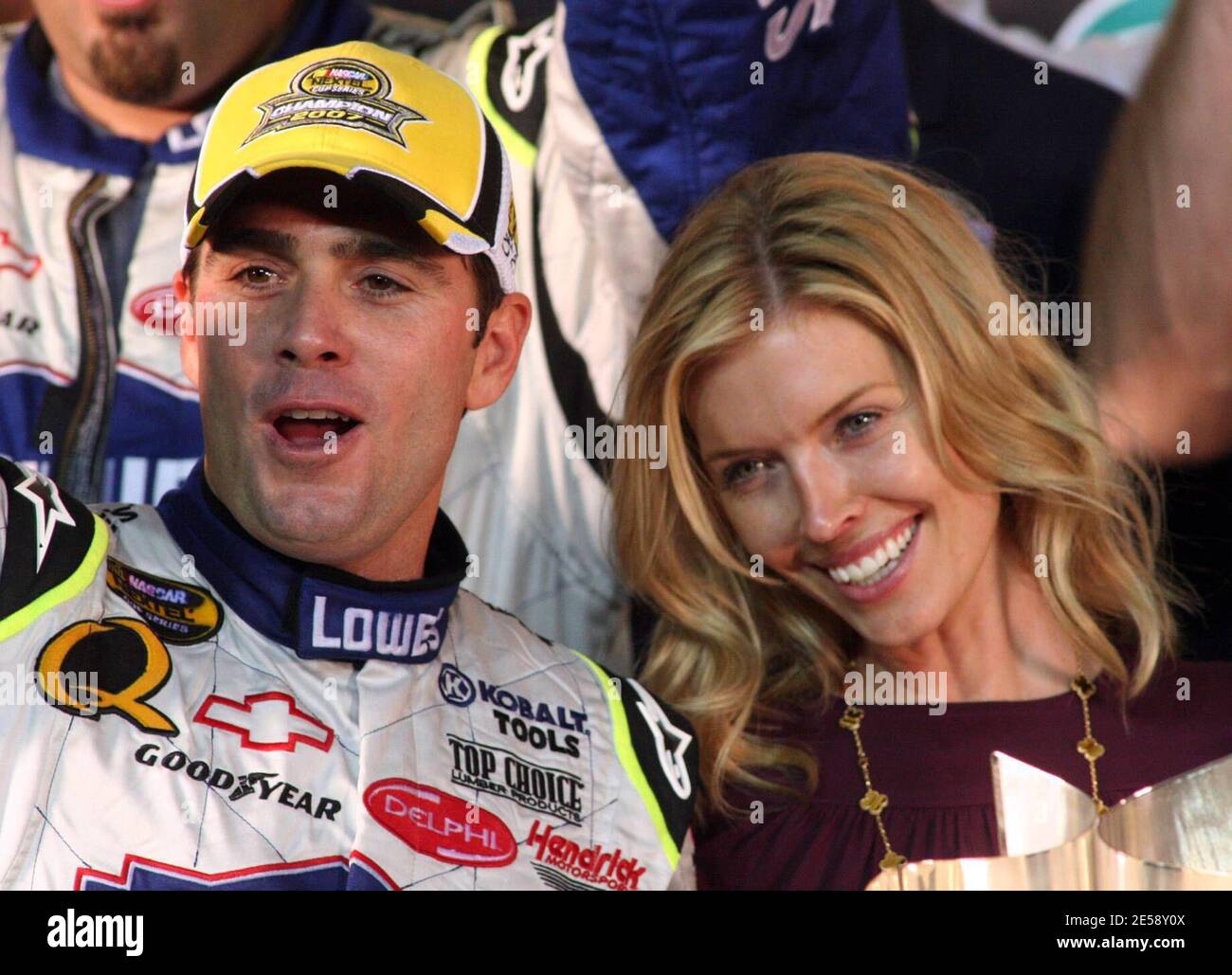 Jimmie Johnson and wife Chandra celebrate winning the 2007 NASCAR ...