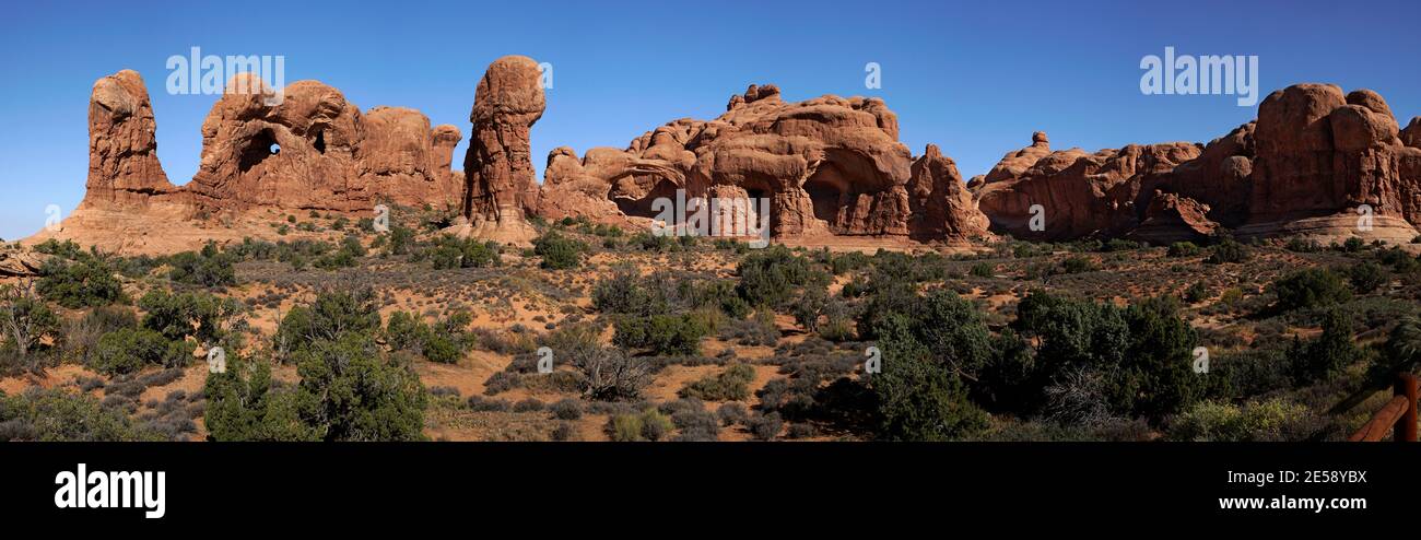 Panoramic image of the Double Arch, with additional geologic formations ...