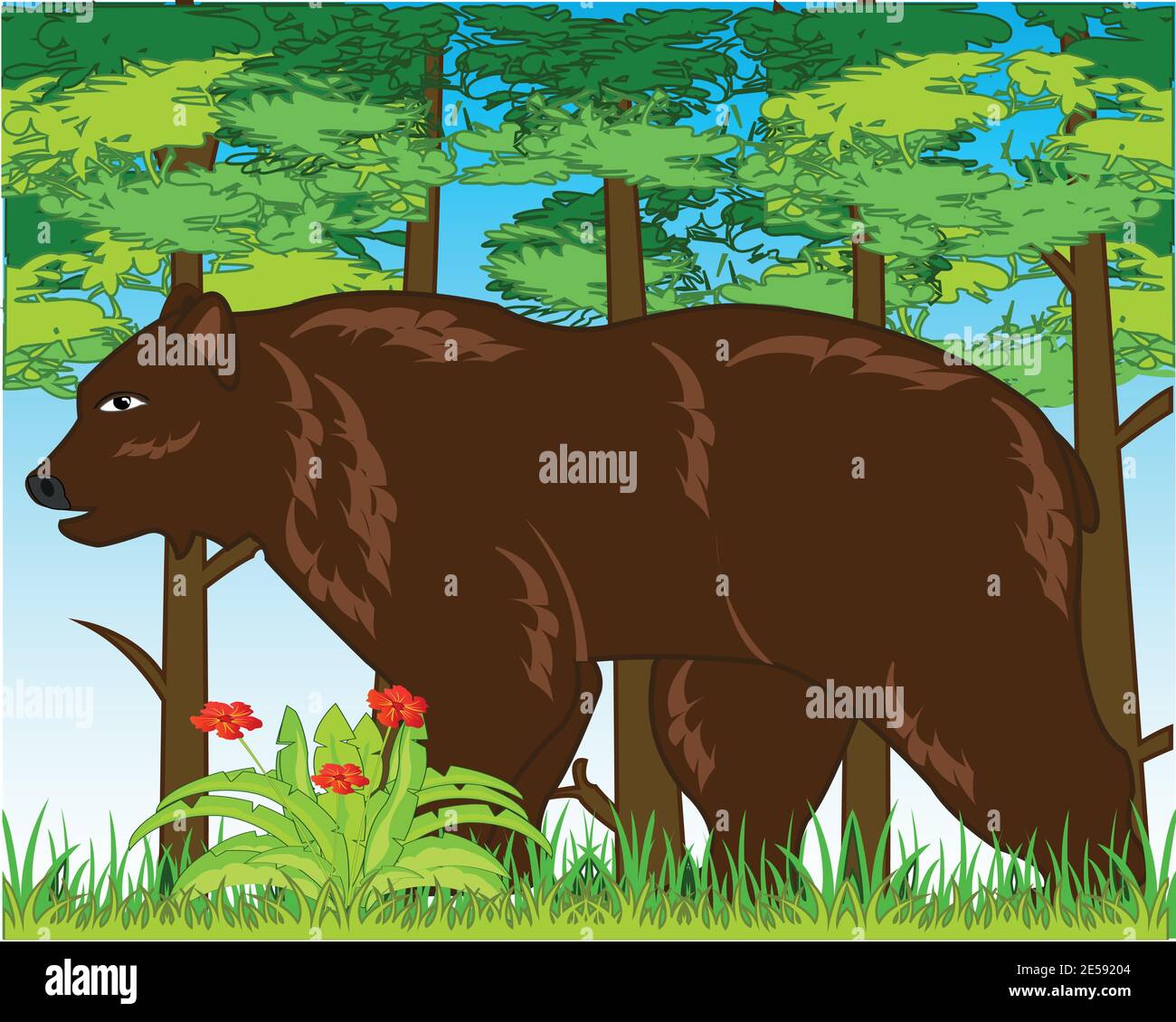 Vector illustration ravenous animal bear on background wood Stock ...