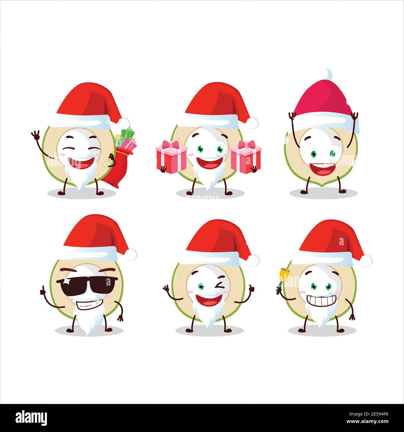 Santa Claus emoticons with slice of green coconut cartoon character ...