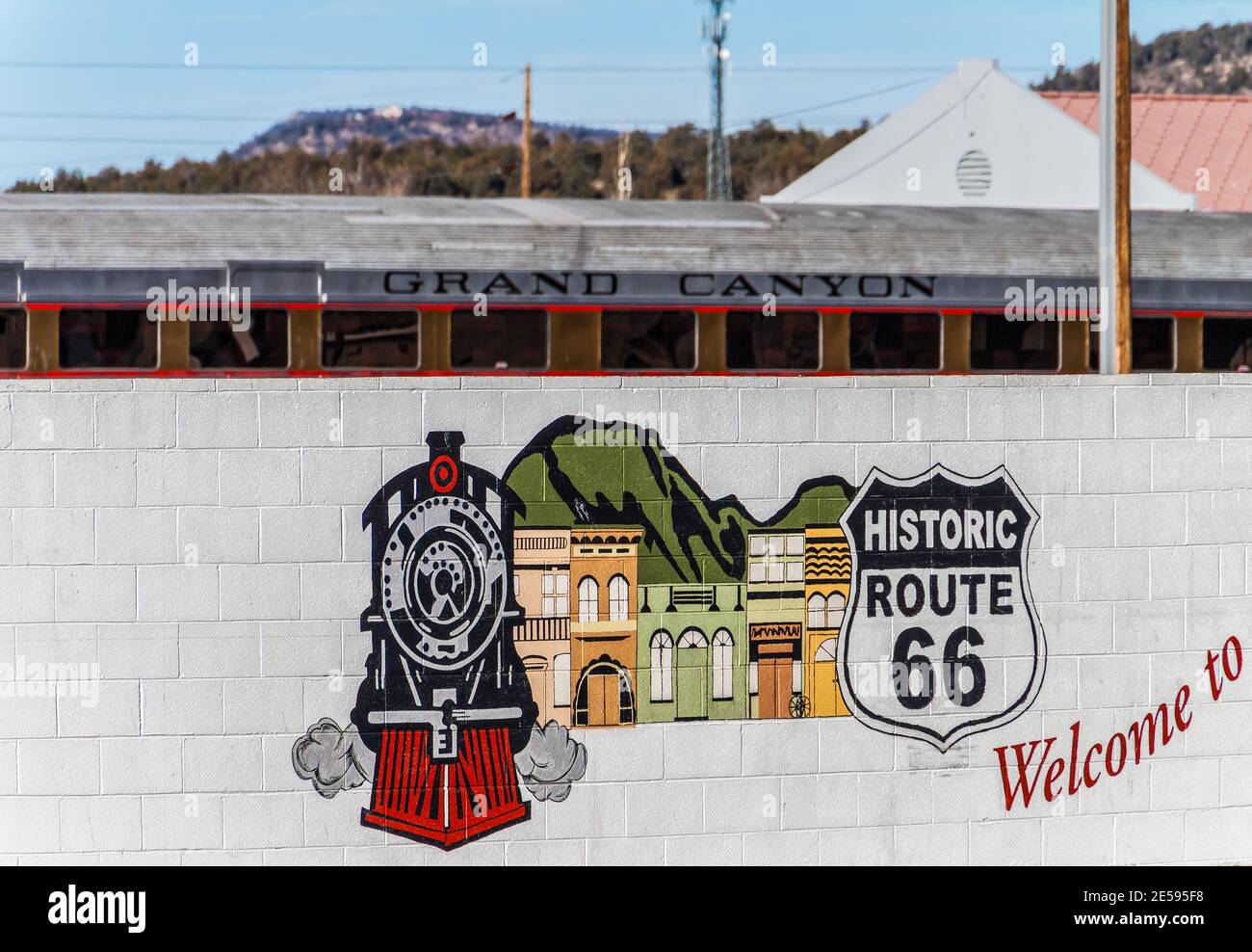 Route 66 and The Grand Canyon Railroad on Historic Route 66 in Downtown ...