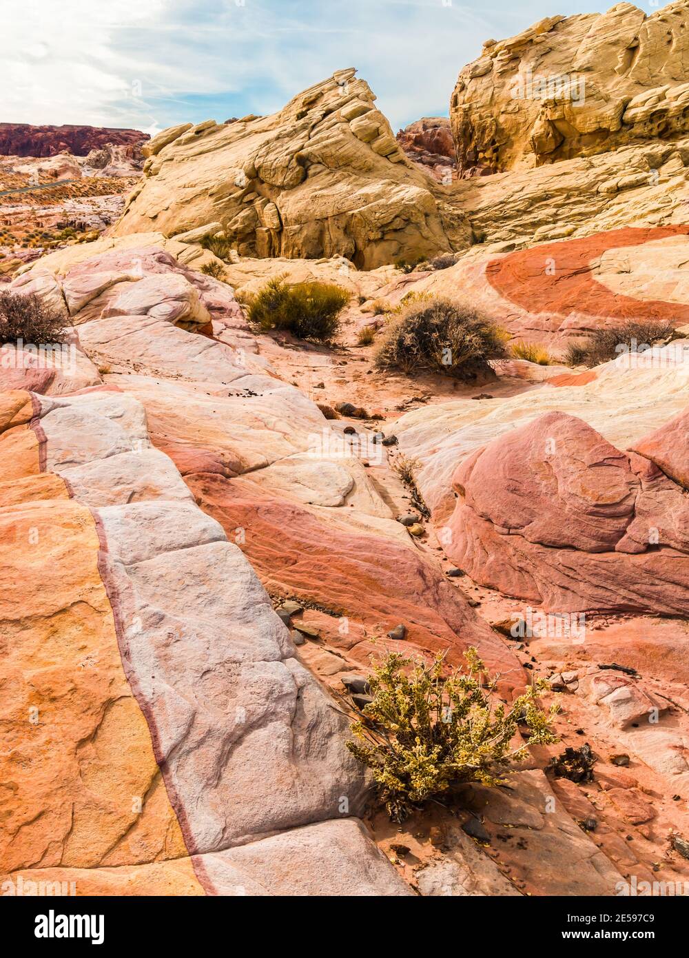Pastel Colored Stripes and Nike Rock Near Kaolin Wash, Valley of Fire ...