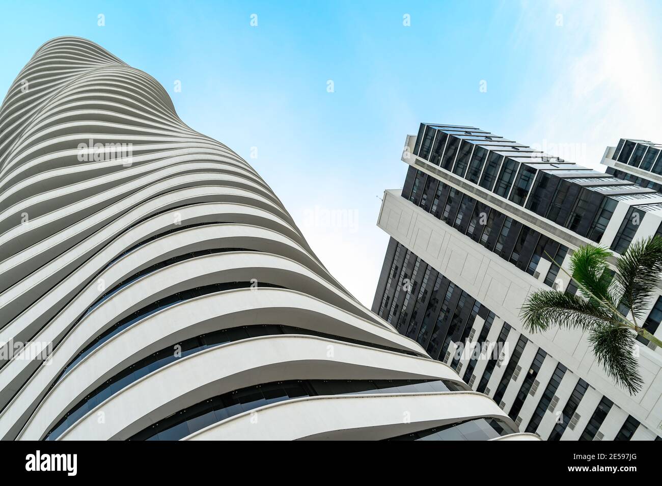 A view from below of The Point building in Puerto Santa Ana, Guayaquil ...