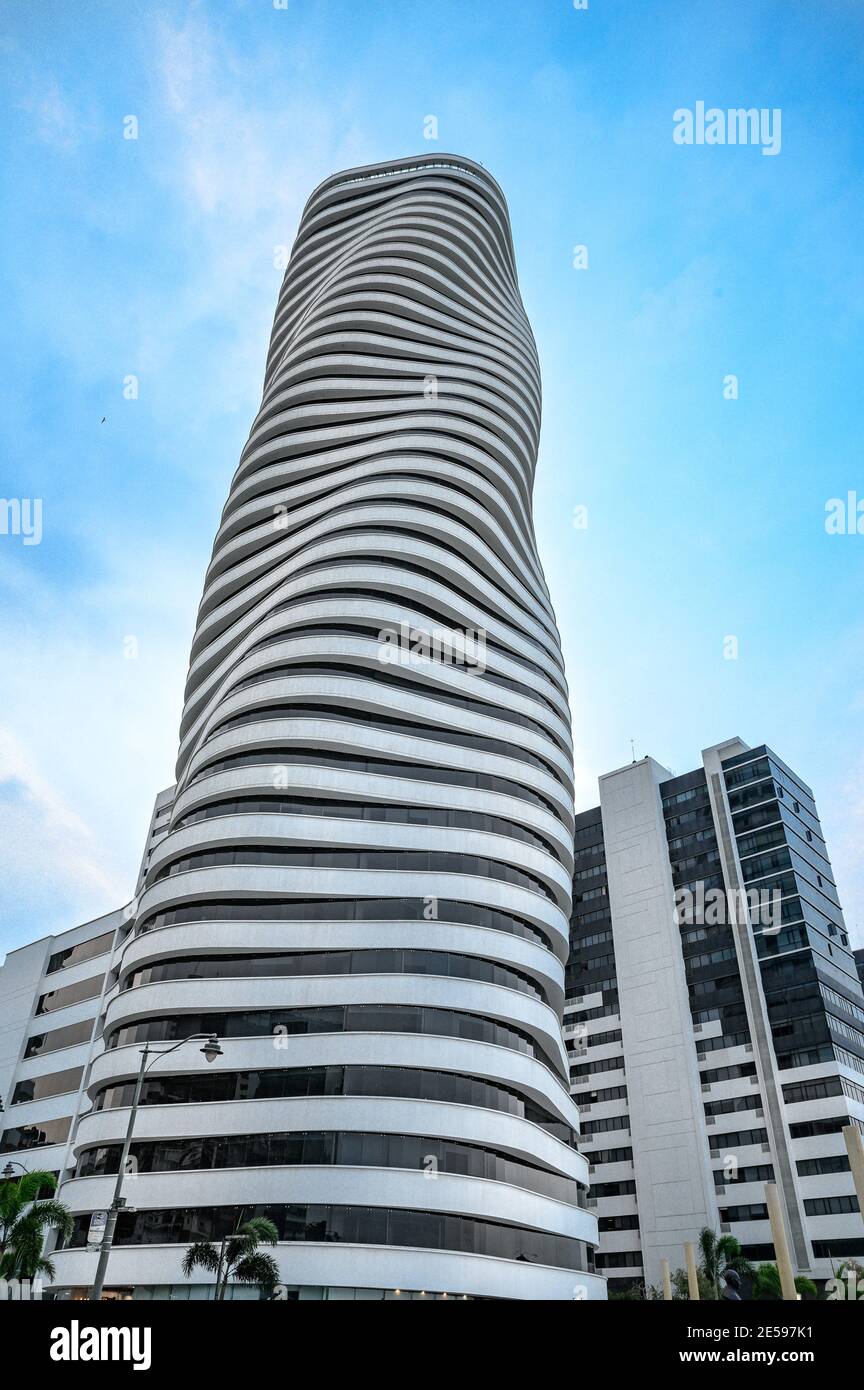 A view from below of The Point building in Puerto Santa Ana, Guayaquil ...
