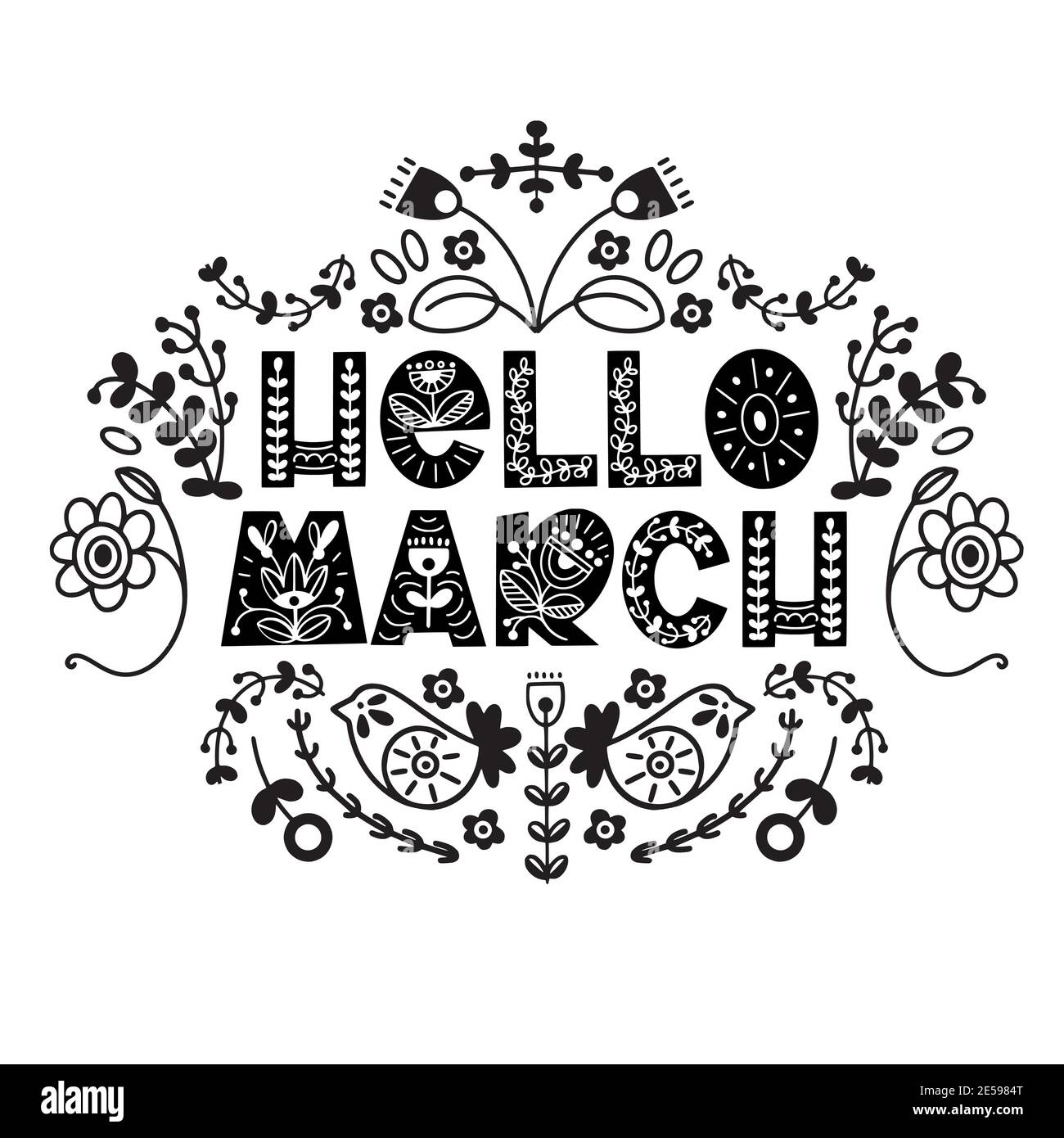 Hello March lettering. Elements for invitations, posters, greeting ...