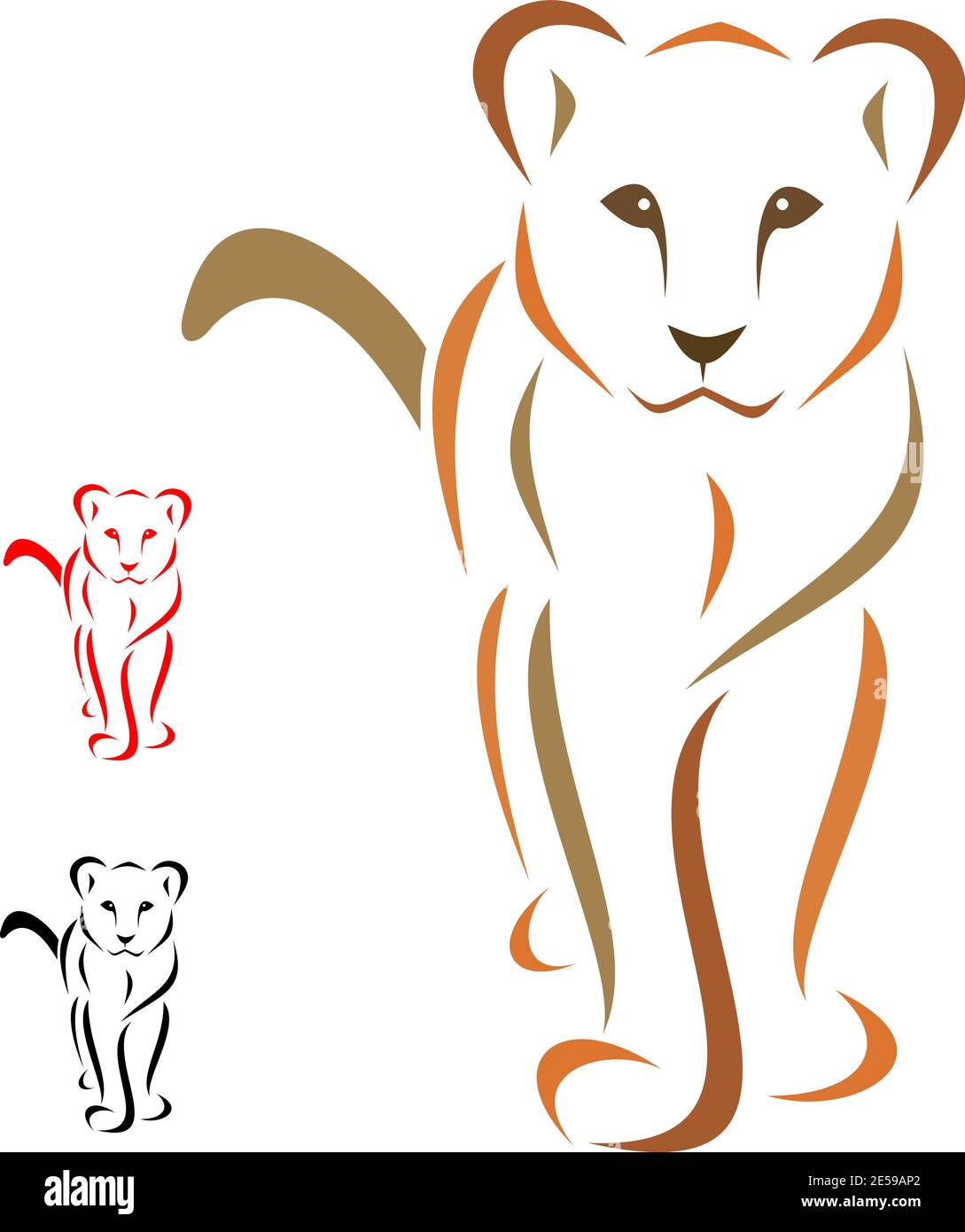 Female lion standing facing. Easy editable layered vector illustration ...