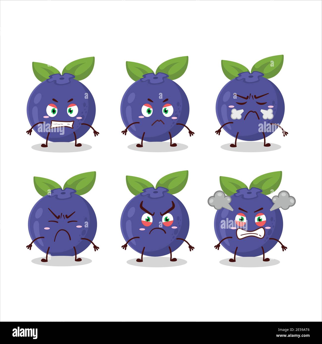New blueberry cartoon character with various angry expressions. Vector ...