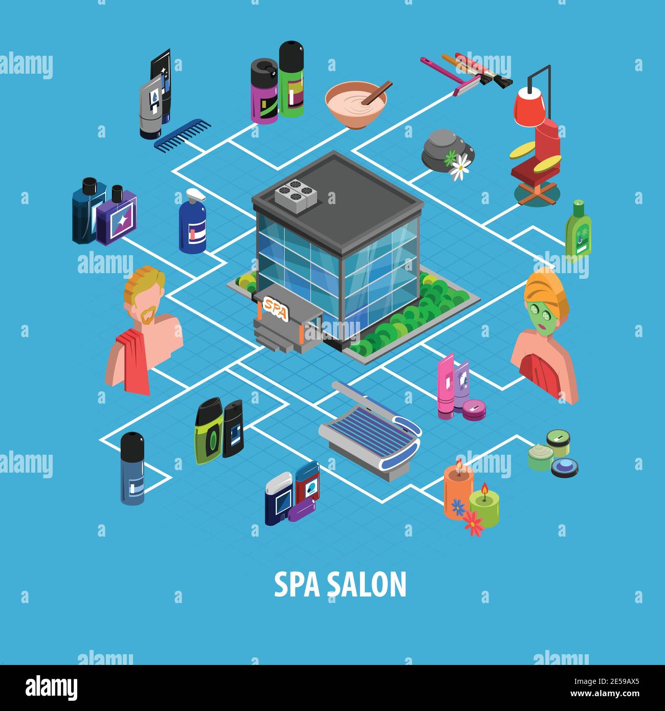 Spa procedure personal hygiene and body care man and woman character ...