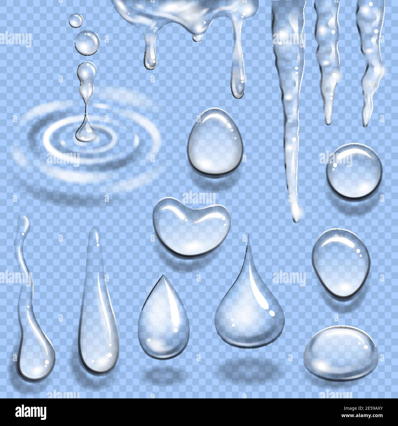 Water following and falling drop round and elongate shape color ...