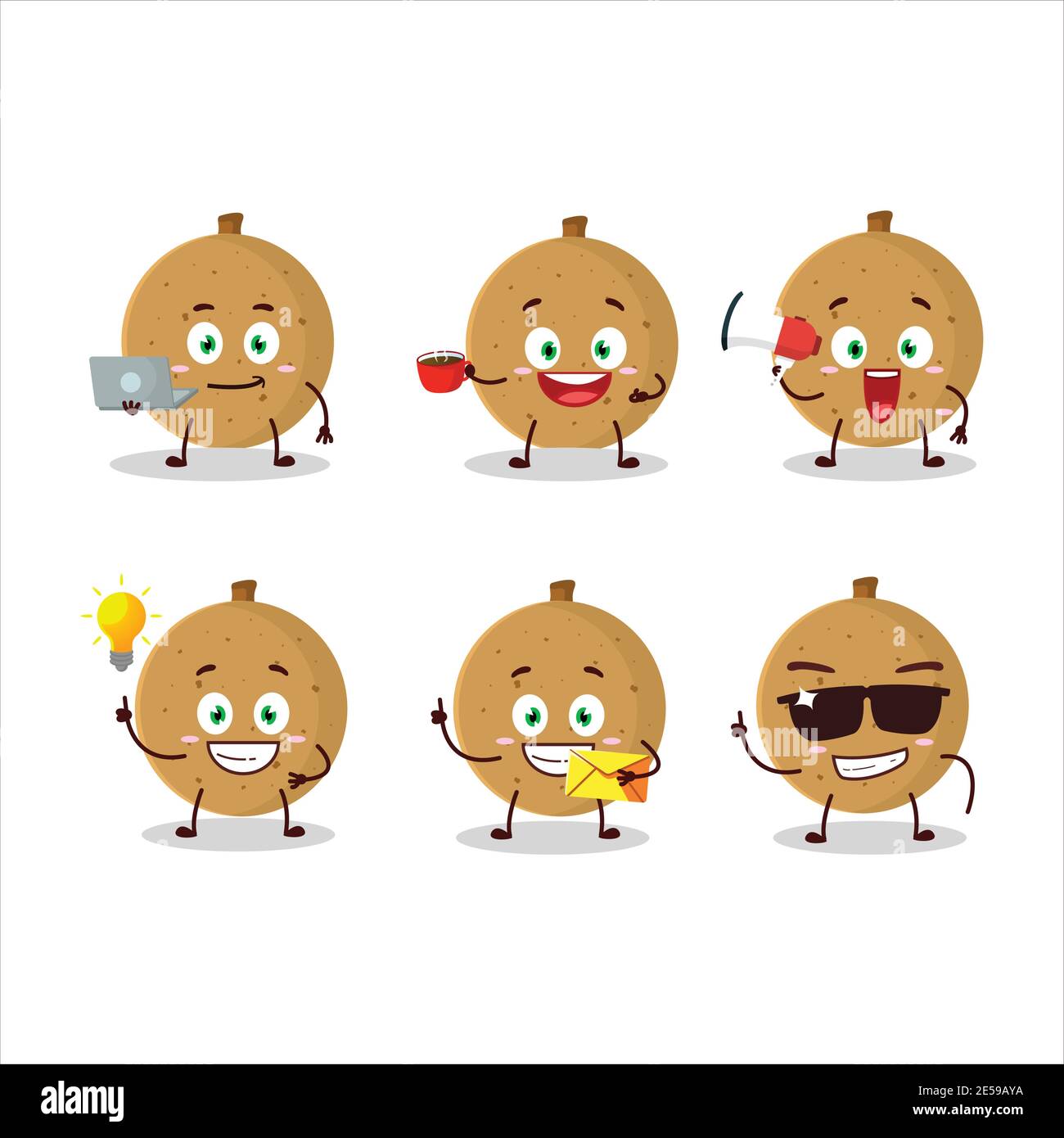 Longan cartoon character with various types of business emoticons ...