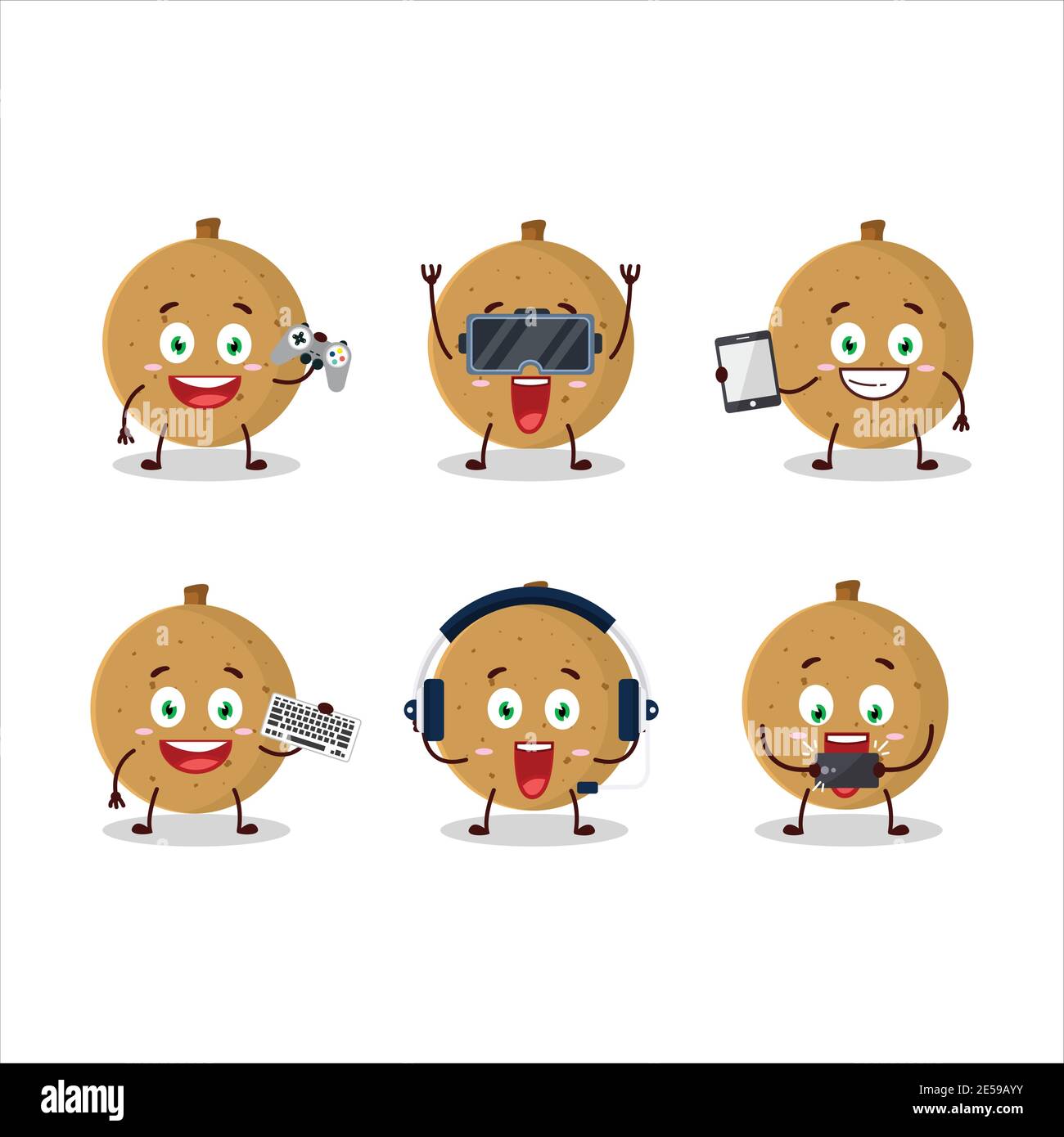 Longan cartoon character are playing games with various cute emoticons ...