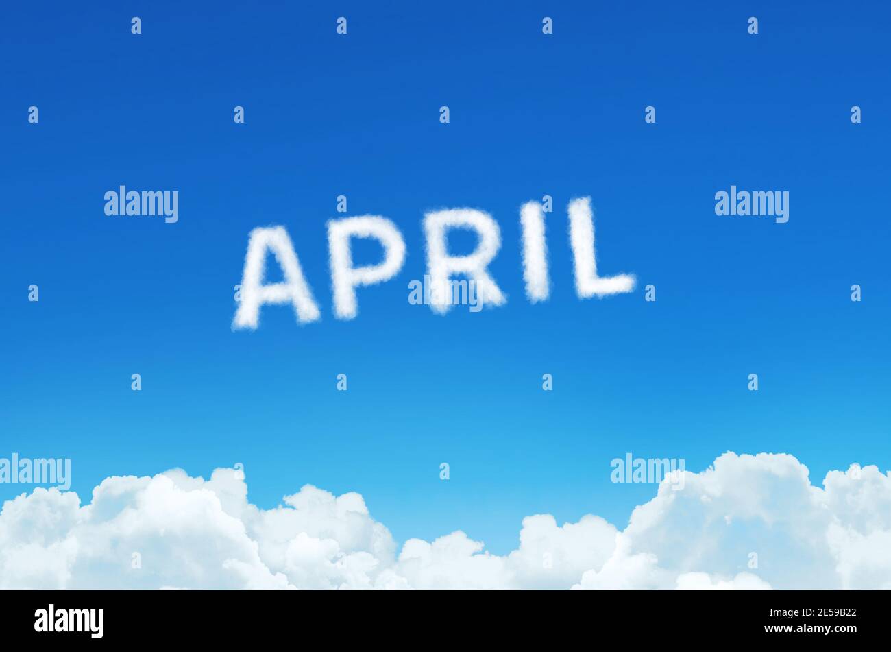 Word April made of clouds steam on blue sky background. Month planning ...