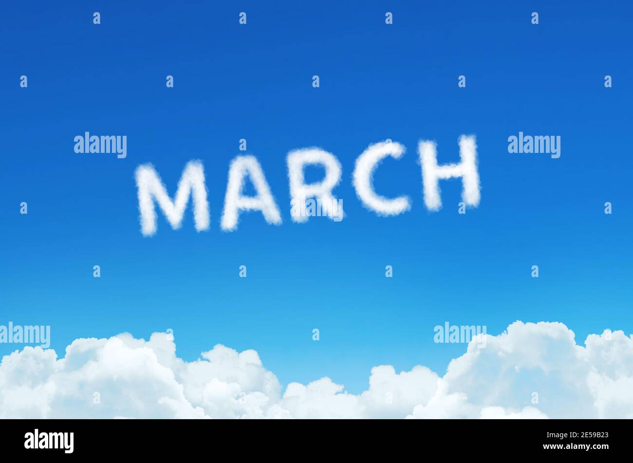 Word March made of clouds steam on blue sky background. Month planning ...