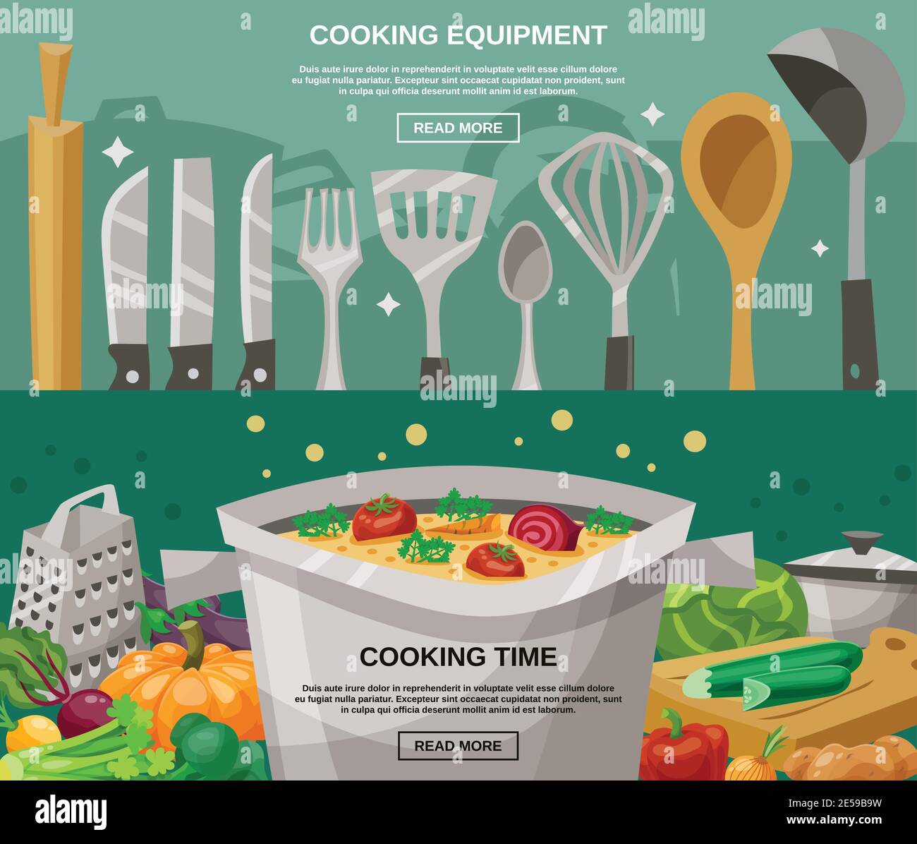 Cooking equipment and time horizontal banners set with kitchen utensils ...