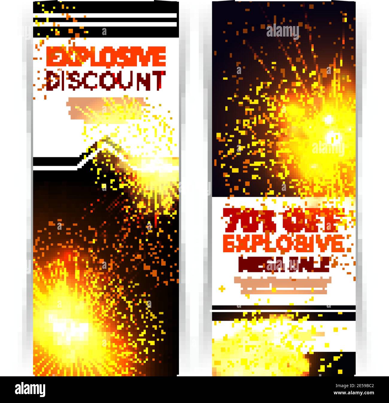 Sale vertical banner set with realistic fire explosion images isolated ...